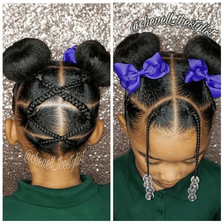 Little Stars’ Hairstyles: The Charm of Mini Space Buns in Half-Up Looks ...