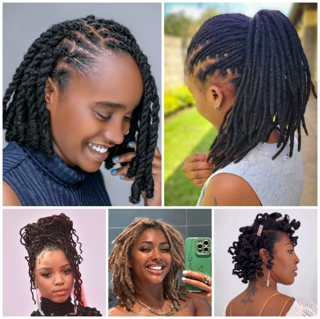 Chic loc hairstyles for women, offering a mix of twists, ponytails, and ...